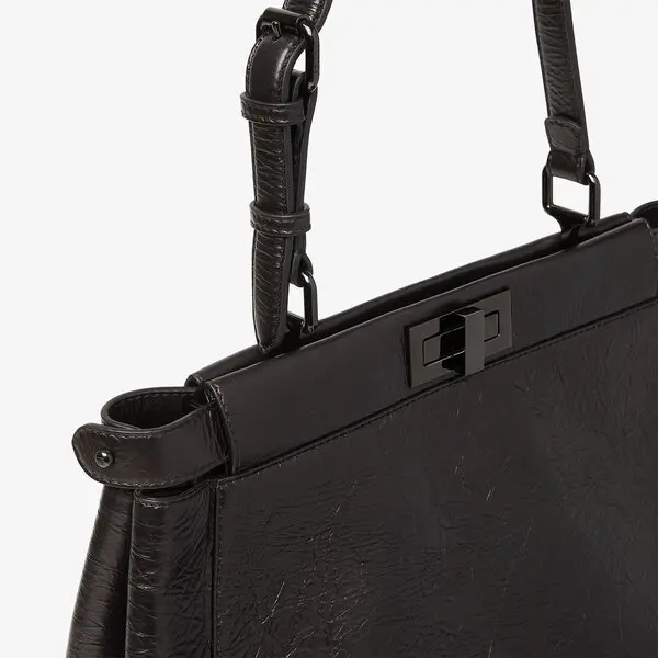 Fendi My Peekaboo Medium Crackled Black Leather Bag